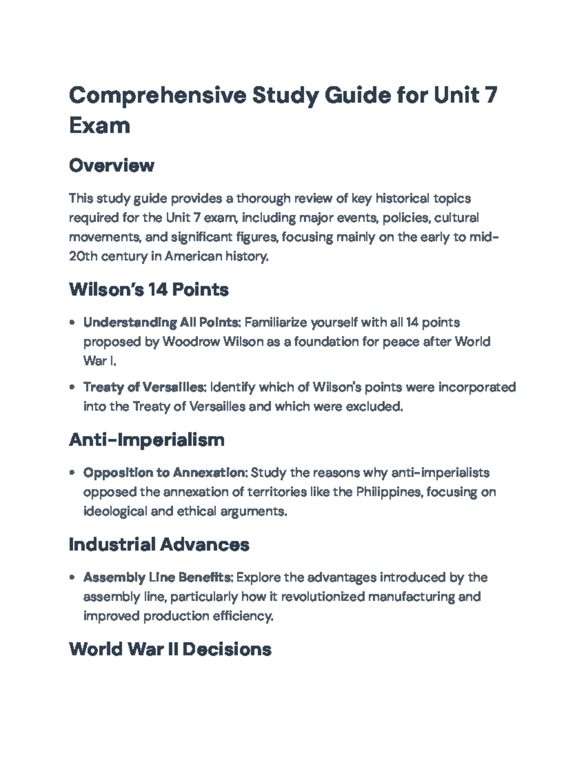 Unit 7 Exam Study Guide: Key Events & Policies in US History - Studocu