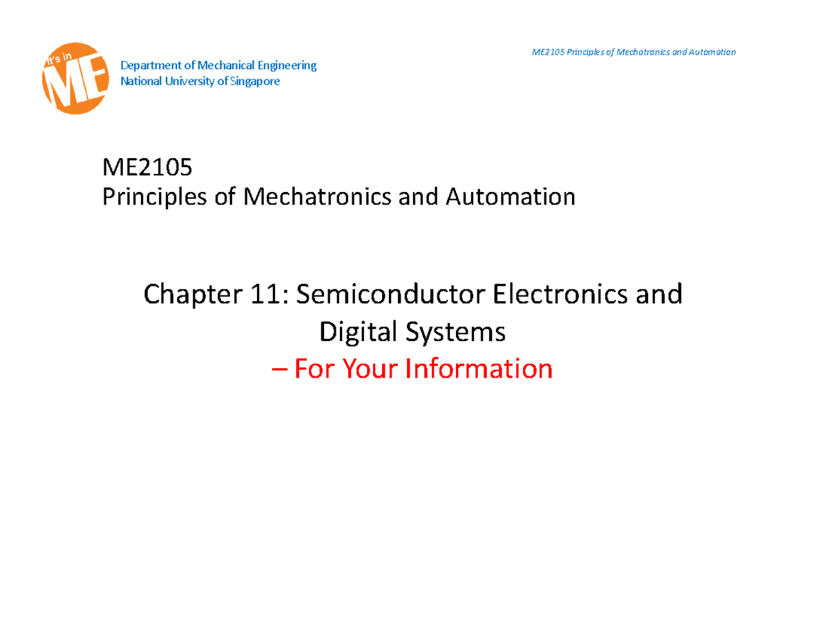 ME2105 Chapter 11: Semiconductor Electronics & Digital Systems - Studocu