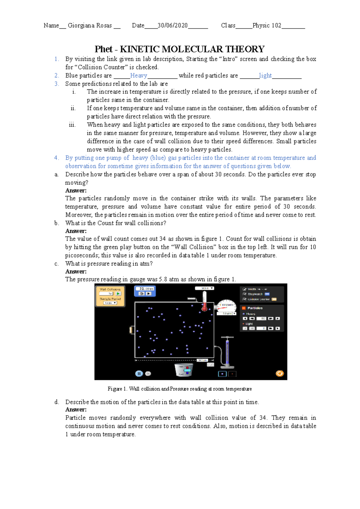 Lab 3b: PHET Simulation on Gases & Kinetic Molecular Theory Analysis ...