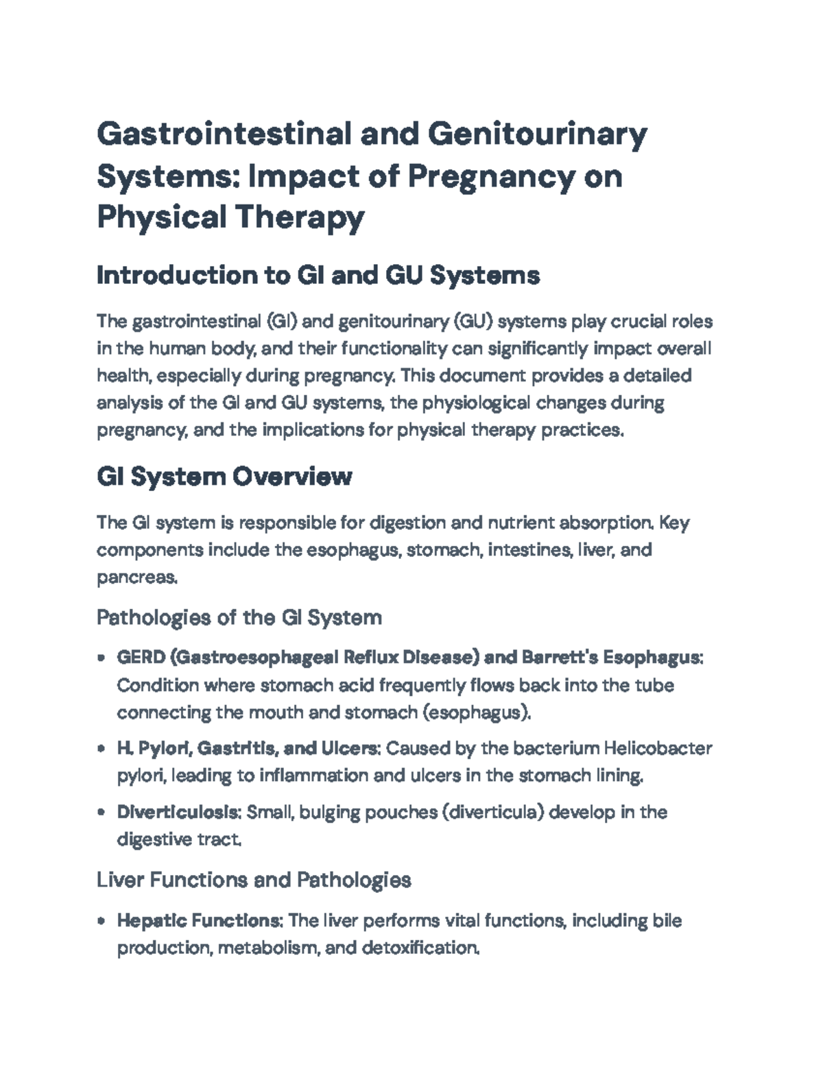 Impact of Pregnancy on GI & GU Systems: Insights for PT Practices - Studocu