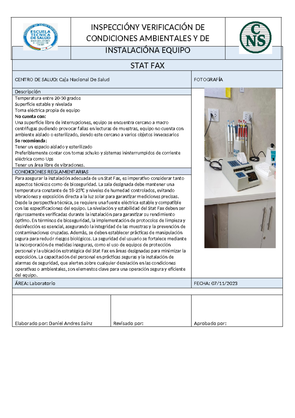 Requisitos y Condiciones para Instalar Stat Fax en el Laboratorio - Studocu