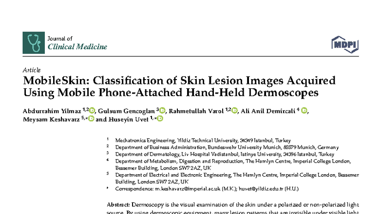 MobileSkin: Deep Learning for Skin Lesion Classification Using Mobile ...