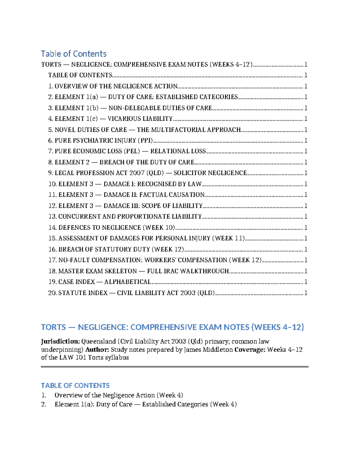 TORTS 101: Comprehensive Negligence Exam Notes and Study Guide - Studocu