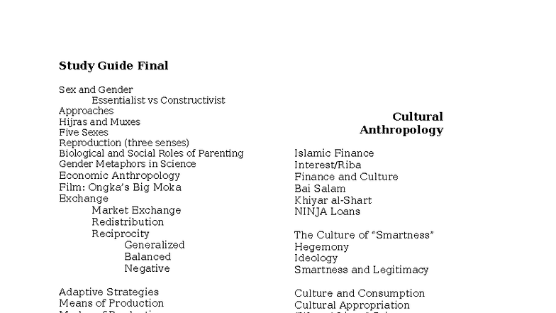 Cultural Anthropology Study Guide: Final Exam Themes & Concepts - Studocu