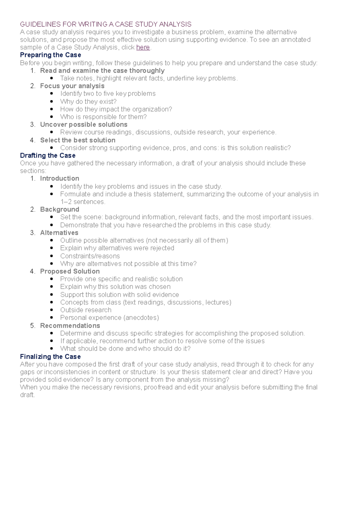 Case Analysis Guide - Lecture notes - GUIDELINES FOR WRITING A CASE ...