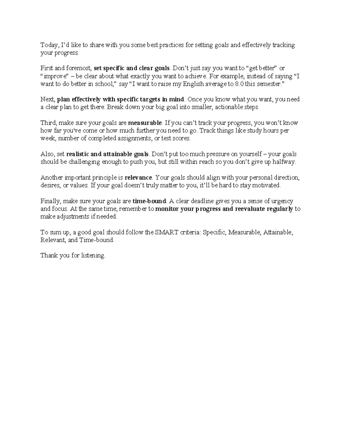 Best Practices for Goal Setting and Progress Tracking (ENG 101) - Studocu