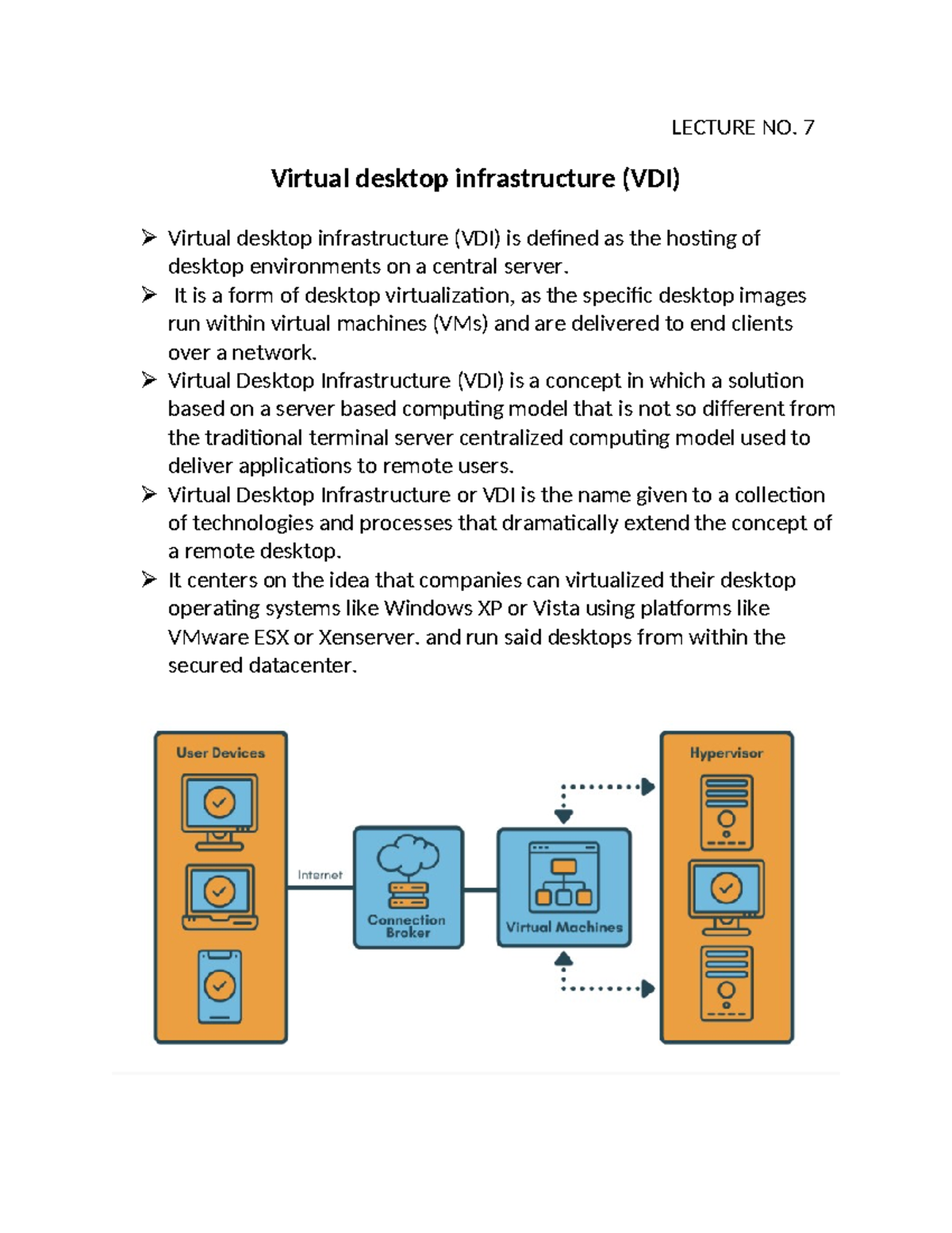 LECTURE NO. 7: Understanding Virtual Desktop Infrastructure (VDI) - Studocu