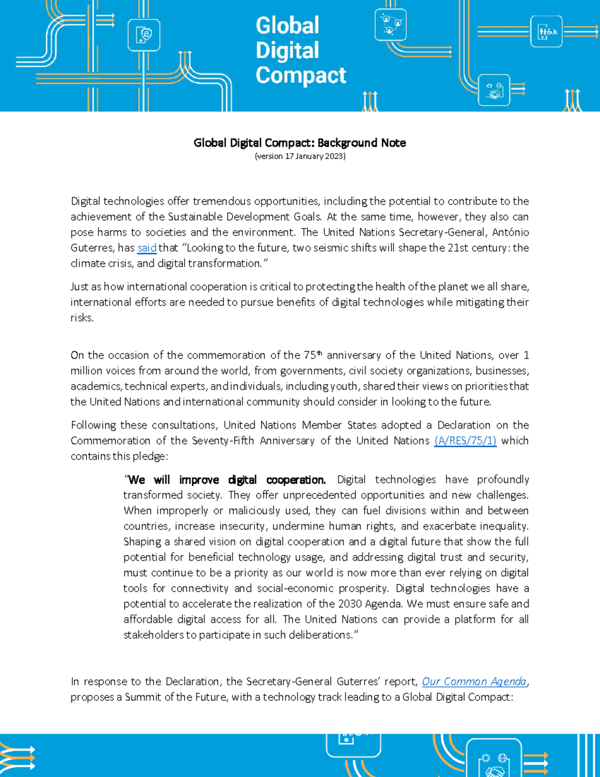 Global Digital Compact: Background Note (Jan 2023) - Studocu