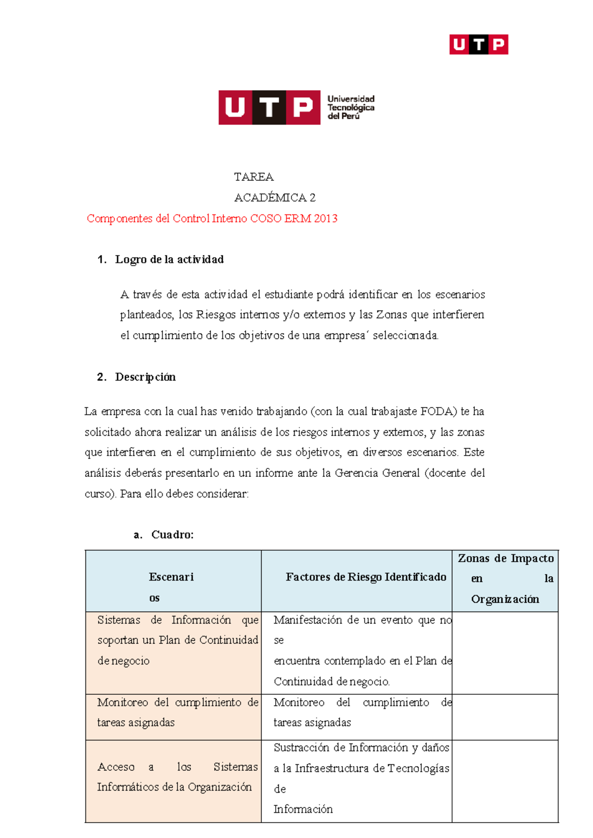 TAREA ACADÉMICA 2 (AC-S04) Análisis de Riesgos en Control Interno - Studocu
