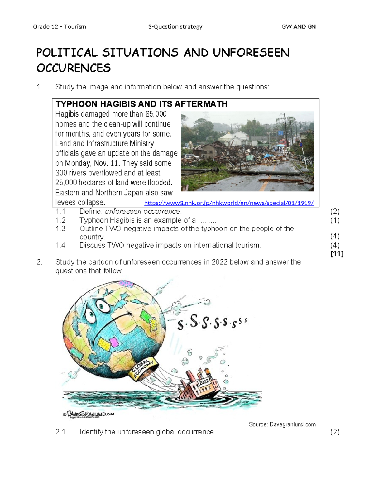 Grade 12 Tourism Strategy: Typhoon Hagibis & Unforeseen Events Analysis ...