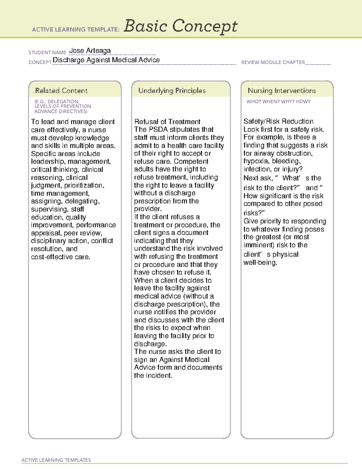 Basic Concept Active Learning Template for PNT8 Review Module - Studocu