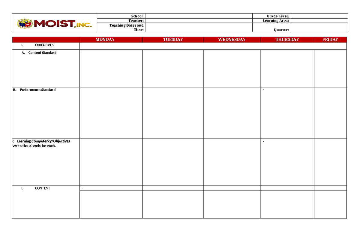 DLL Template: Daily Lesson Log for Grades 1-12 - Studocu