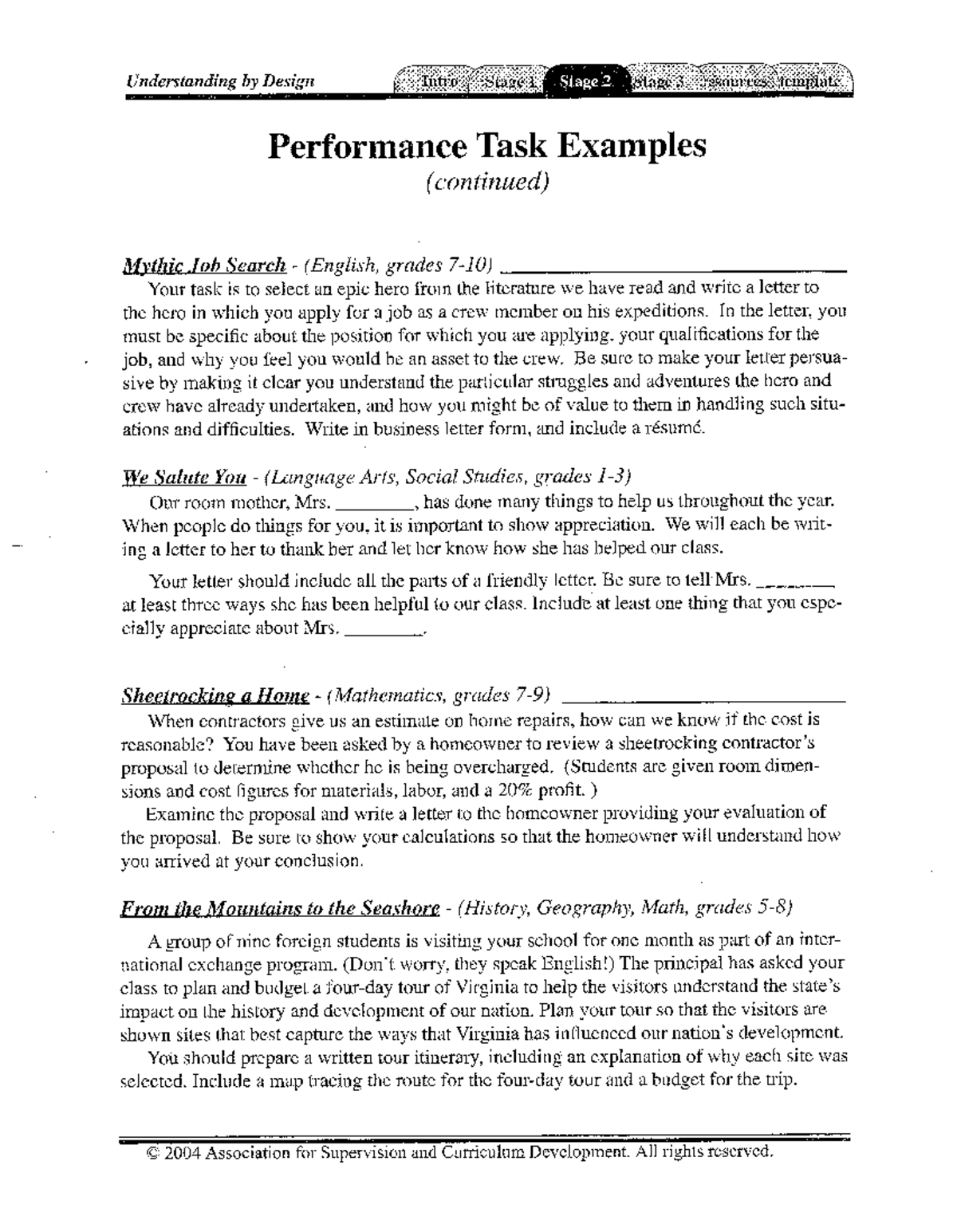 Performance Task Blueprint: Understanding Design Stages 1-3 (G.R.A.S.P ...