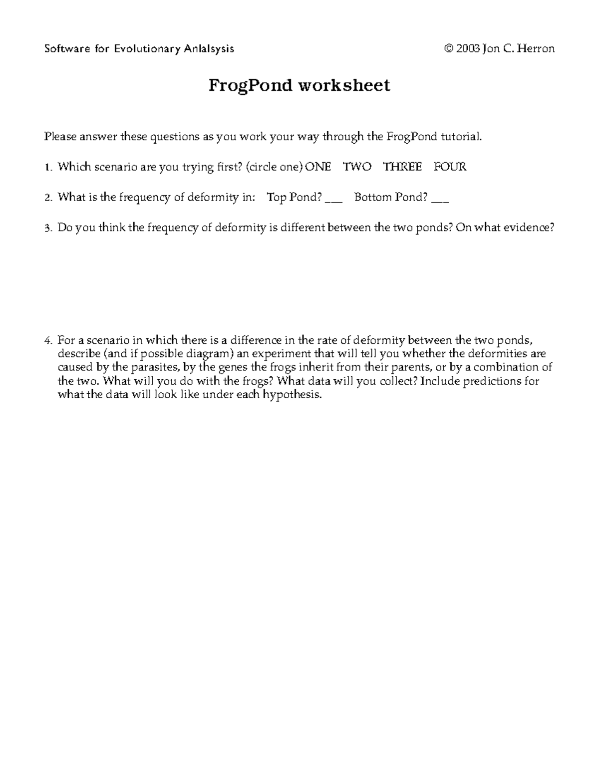Frog Pond Worksheet: Evolutionary Analysis Questions & Experiments ...