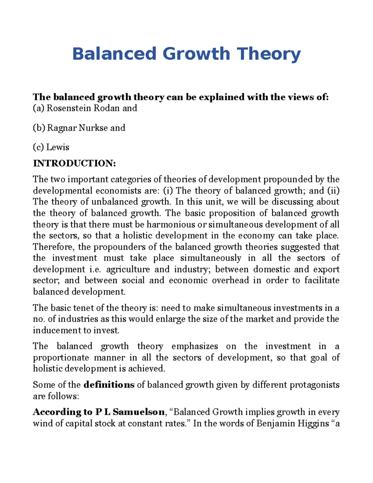 Balanced Growth Theory - In this unit, we will be discussing about the ...