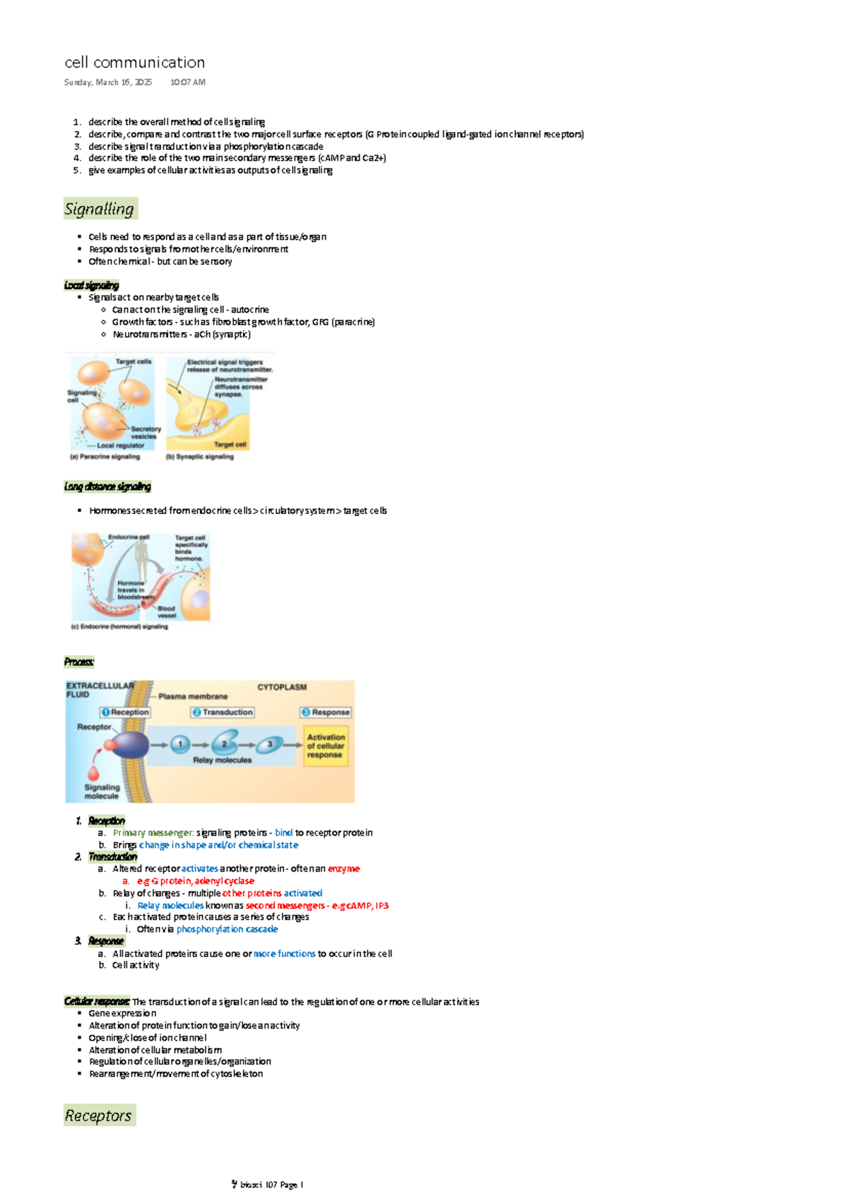 Cell communication - Notes taken from slides :) - 1 the overall method ...