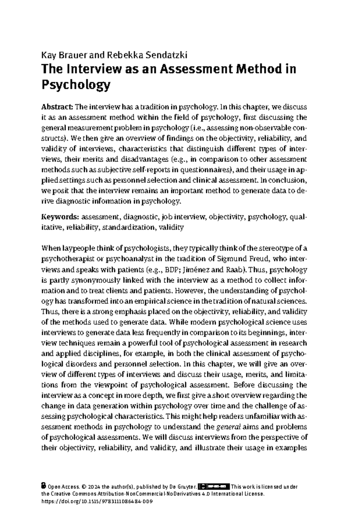 Psychology 9783111086484: The Interview as an Assessment Method - Studocu