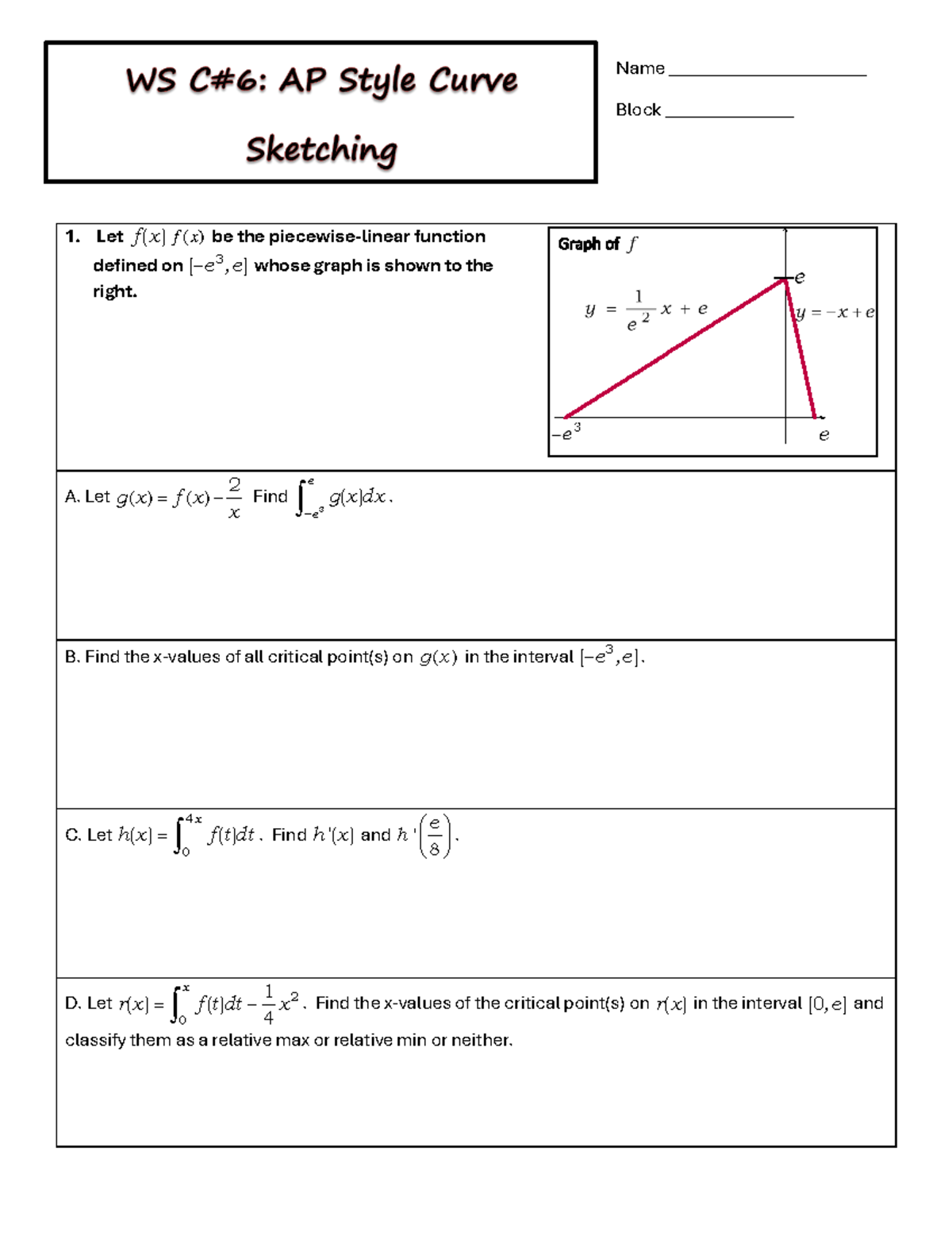 WS CS#6 Curve Sketching: AP Style Exercise and Solutions - Studocu