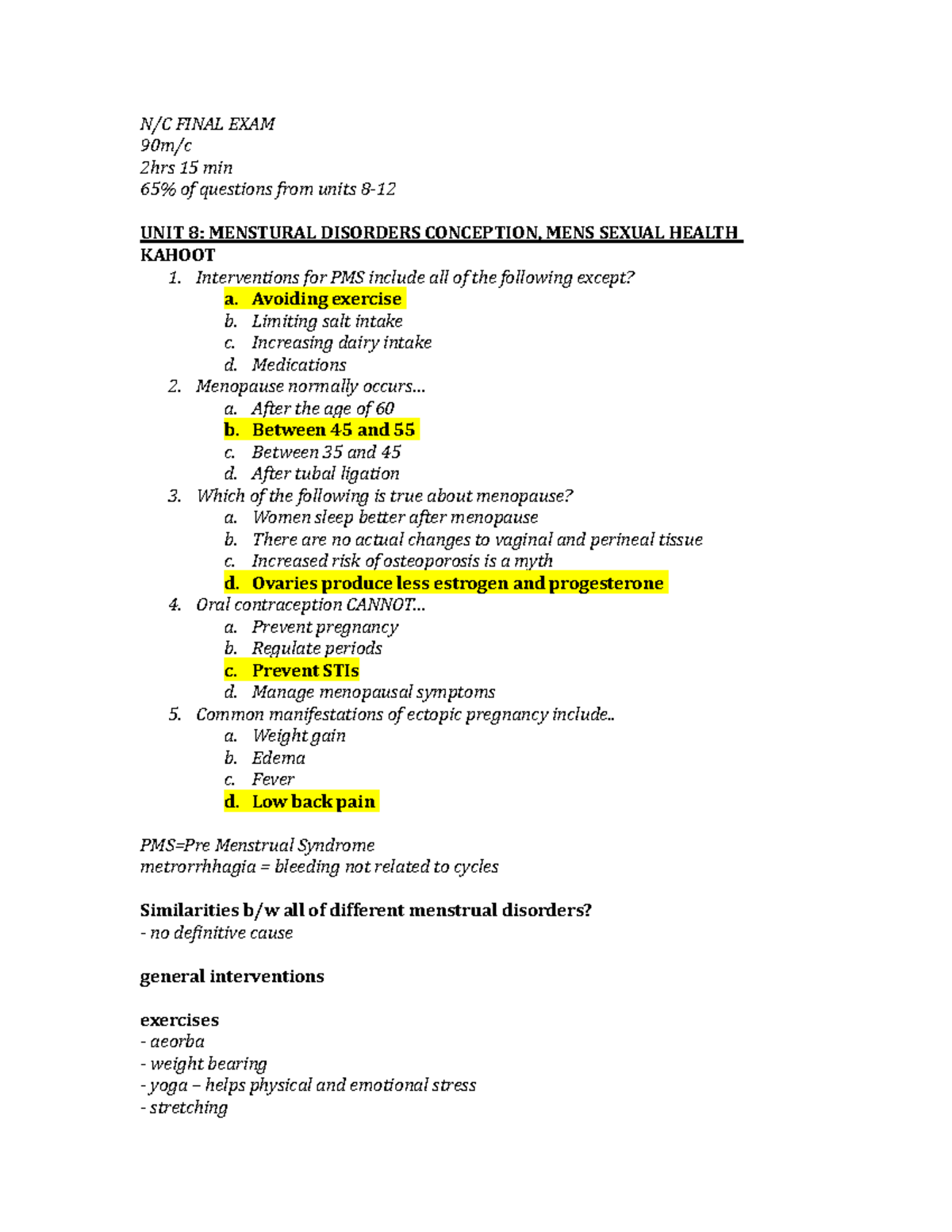 NC N/C Final Exam Study Guide: Kahoot and Key Topics - Studocu