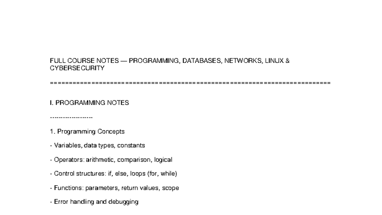 BIT Full Course Notes: Programming, Databases, Networks & Cybersecurity ...