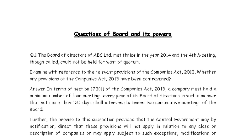 Board of Directors and Their Powers: An Analysis under Companies Act ...