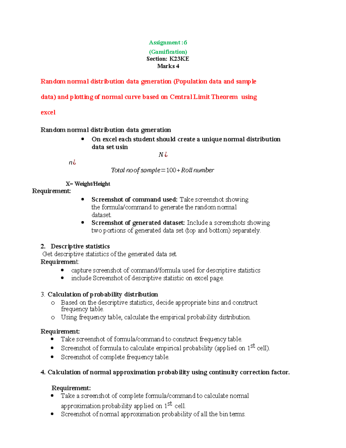 Assignment 6: Gamification in Random Normal Distribution Analysis K23KE ...