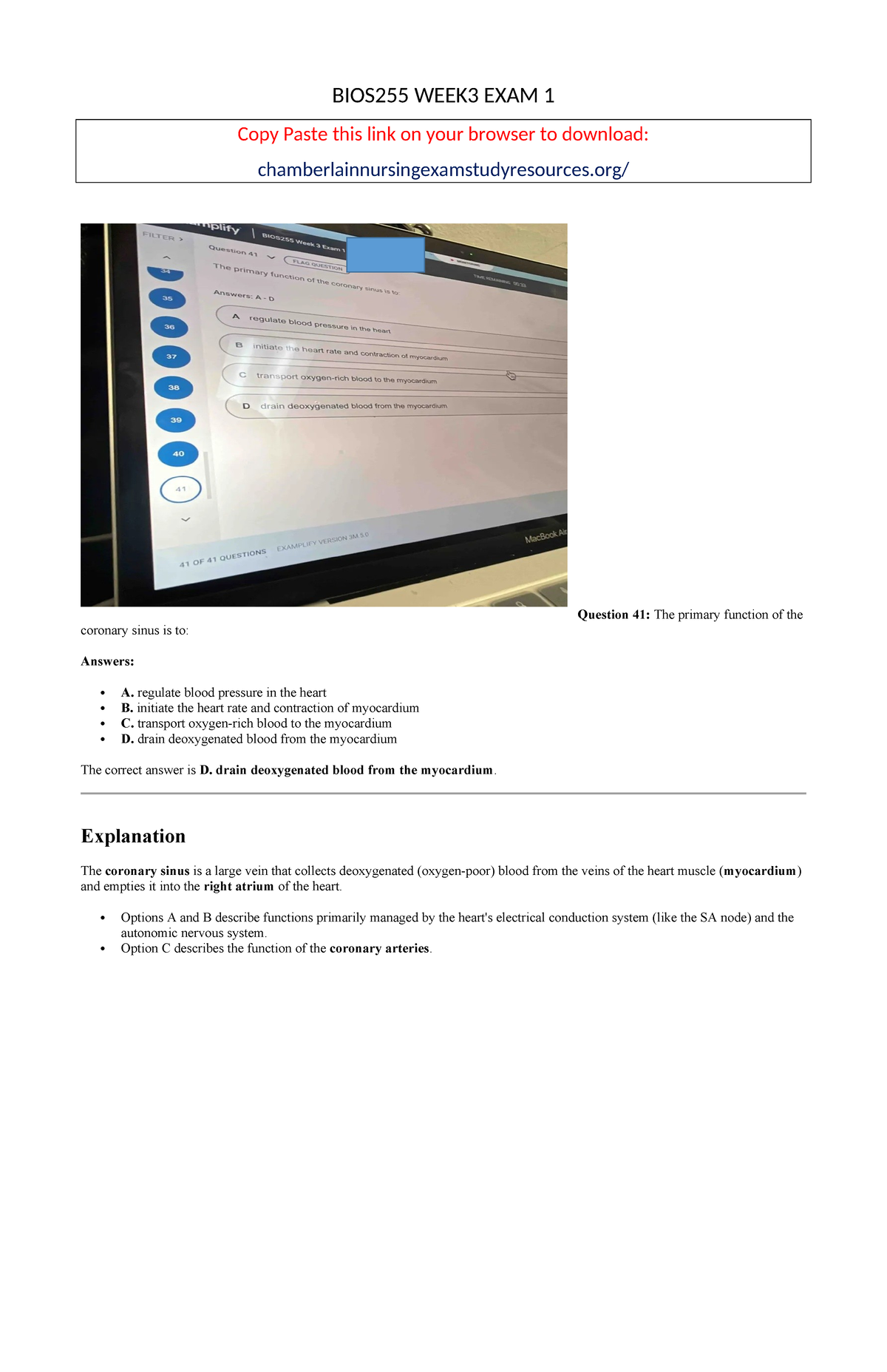 BIOS255 WEEK 3 EXAM 1: Coronary Sinus & MAP Calculations - Studocu