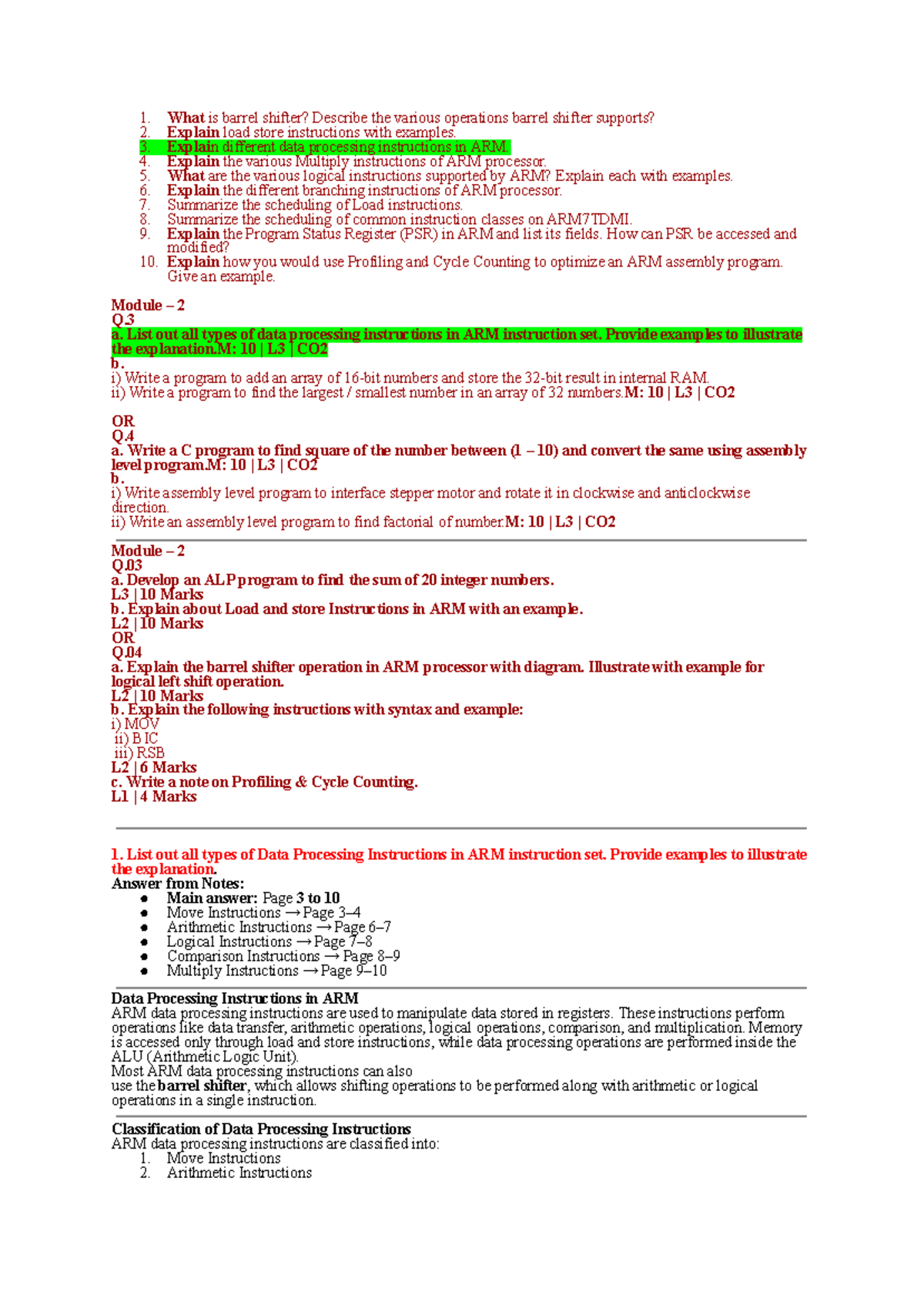 ARM Data Processing Instructions and Barrel Shifter Operations - Module ...