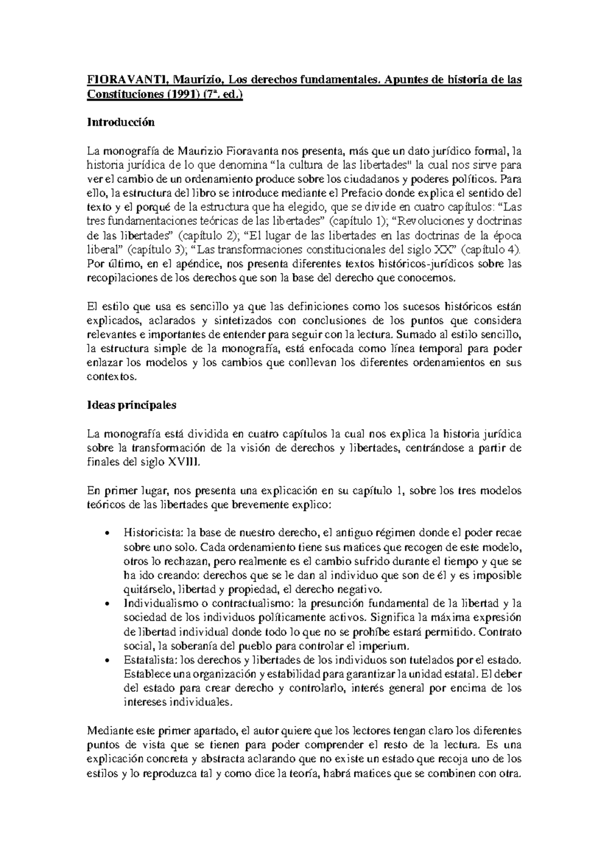 Recension Fioravanti - FIORAVANTI, Maurizio, Los derechos fundamentales ...