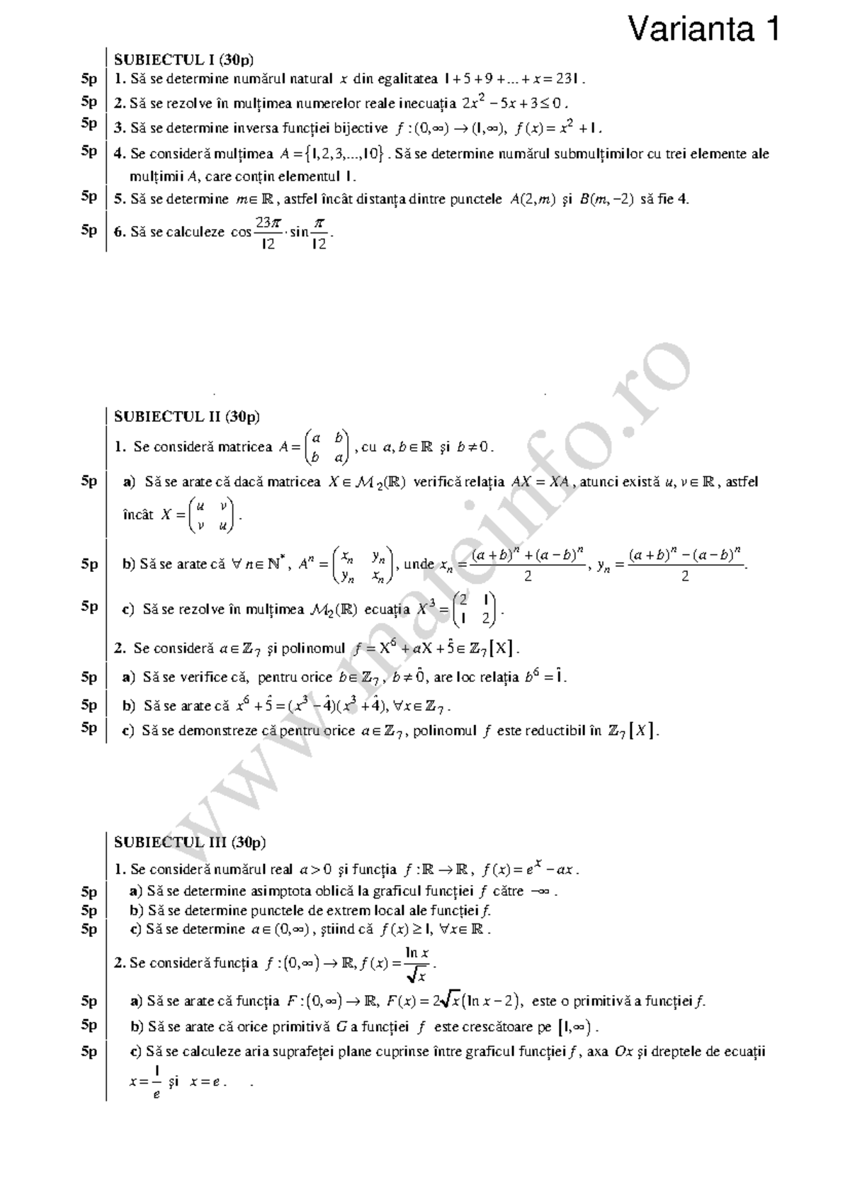 Variante BAC 2009 M1 mate-info - 100 variante cu solutii - ţ ş ăţă ...