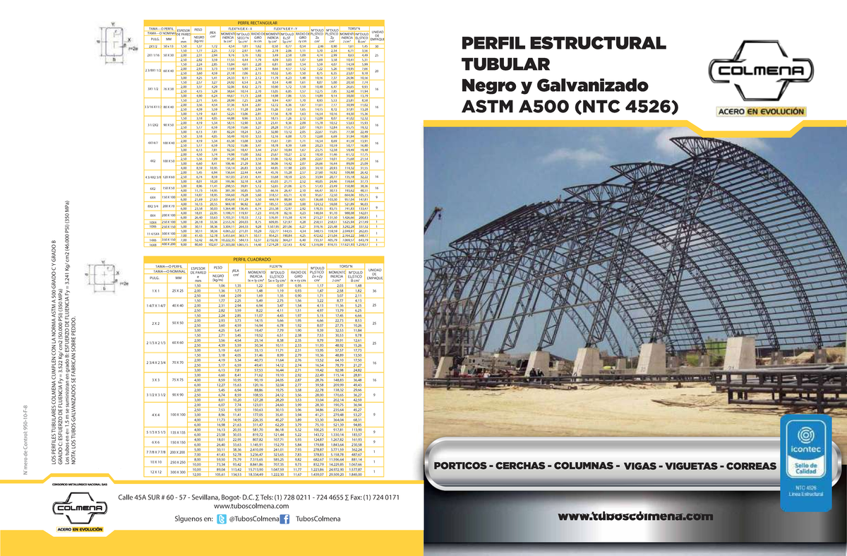 Ficha Técnica: Perfiles Estructurales Tubulares - Tubos Colmena - Studocu