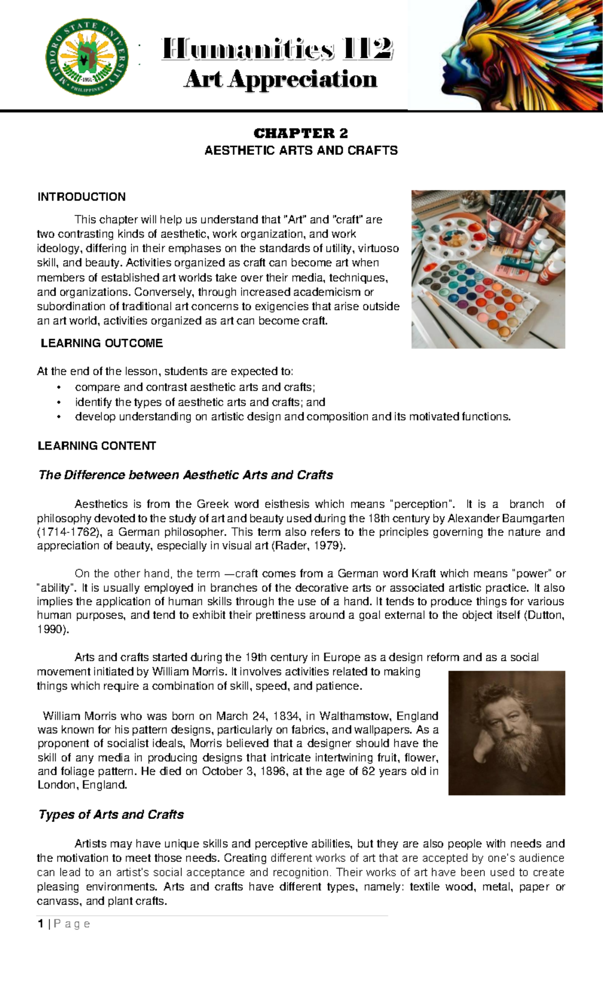 ART- Appre Chapter-2 - GOOD - CHAPTER 2 AESTHETIC ARTS AND CRAFTS ...