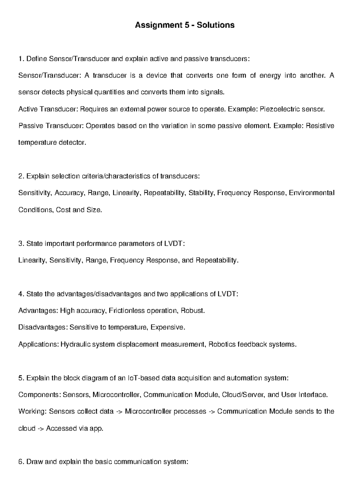 Assignment 5 Solutions: Understanding Transducers & IoT Systems - Studocu