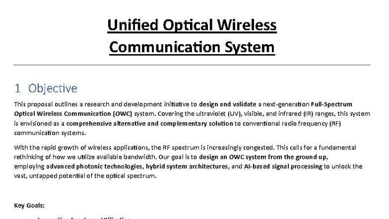 Advanced Optical Wireless Communication System Proposal (OWC 101) - Studocu
