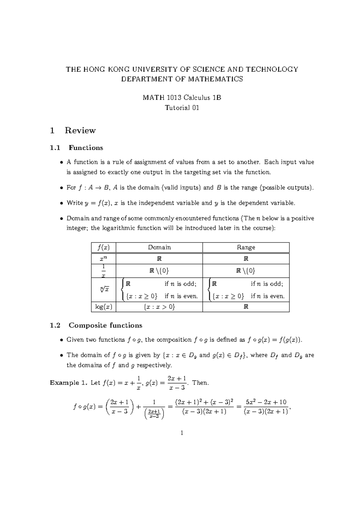 MATH 1013 - Lecture Notes on Functions & Transformations - Studocu