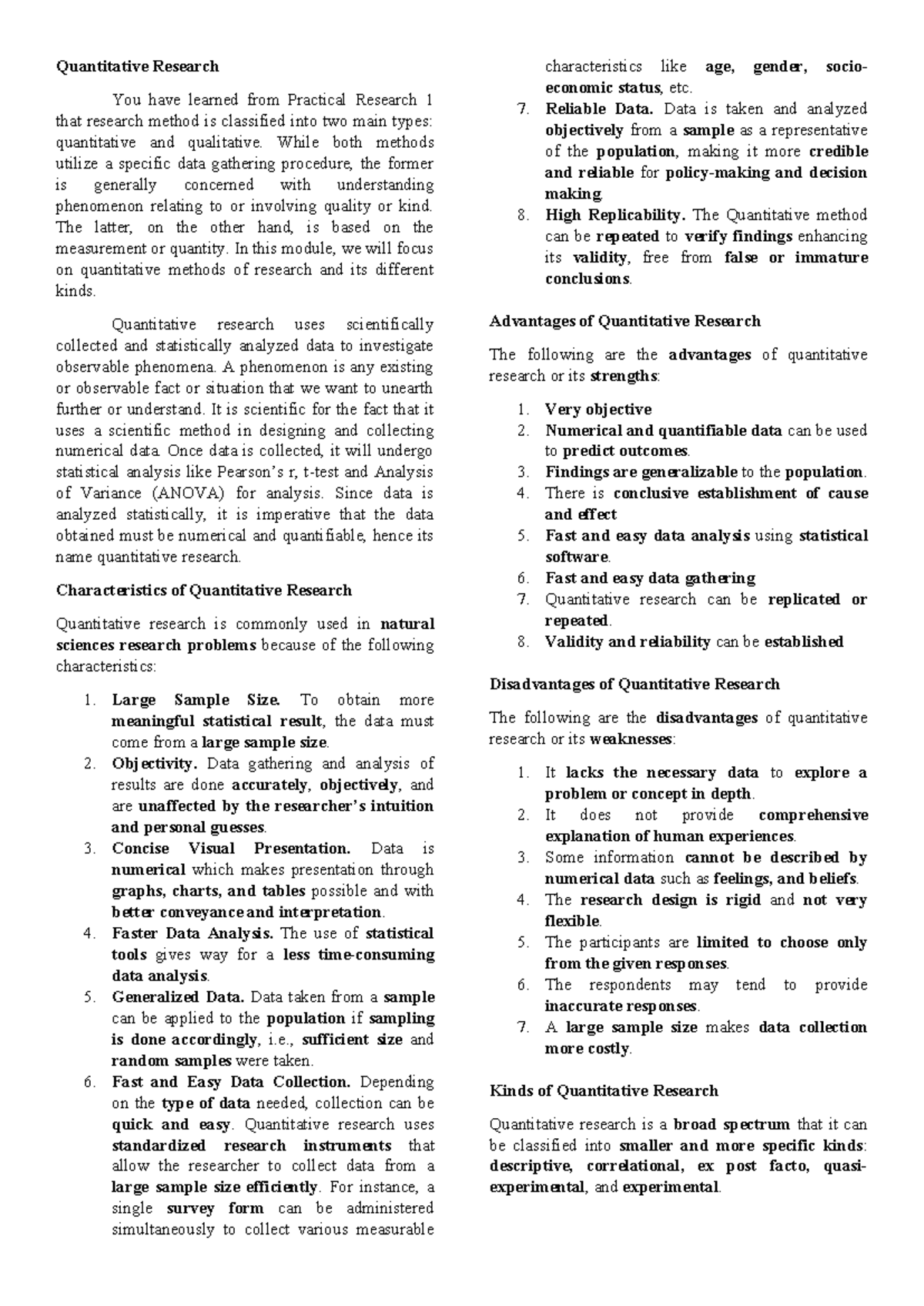 Quantitative Research Methods: Characteristics, Advantages, and Types - Studocu