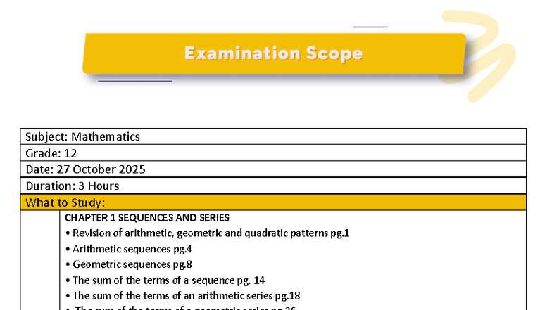 Gr 12 Mathematics Final Exam P1 Scope - IEB - Studocu