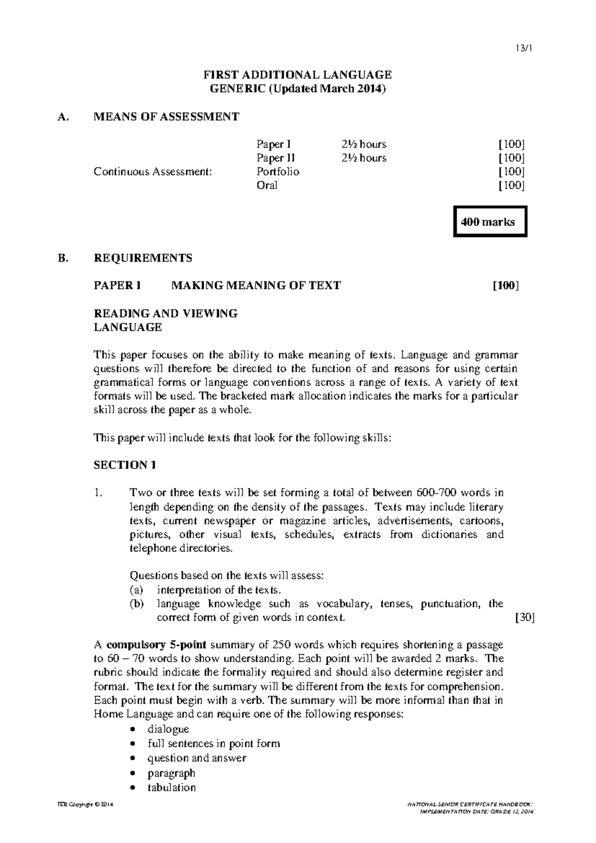 FAL Paper 1 2024 - MEMO - MEMO ENGLISH FIRST ADDITIONAL LANGUAGE PAPER ...