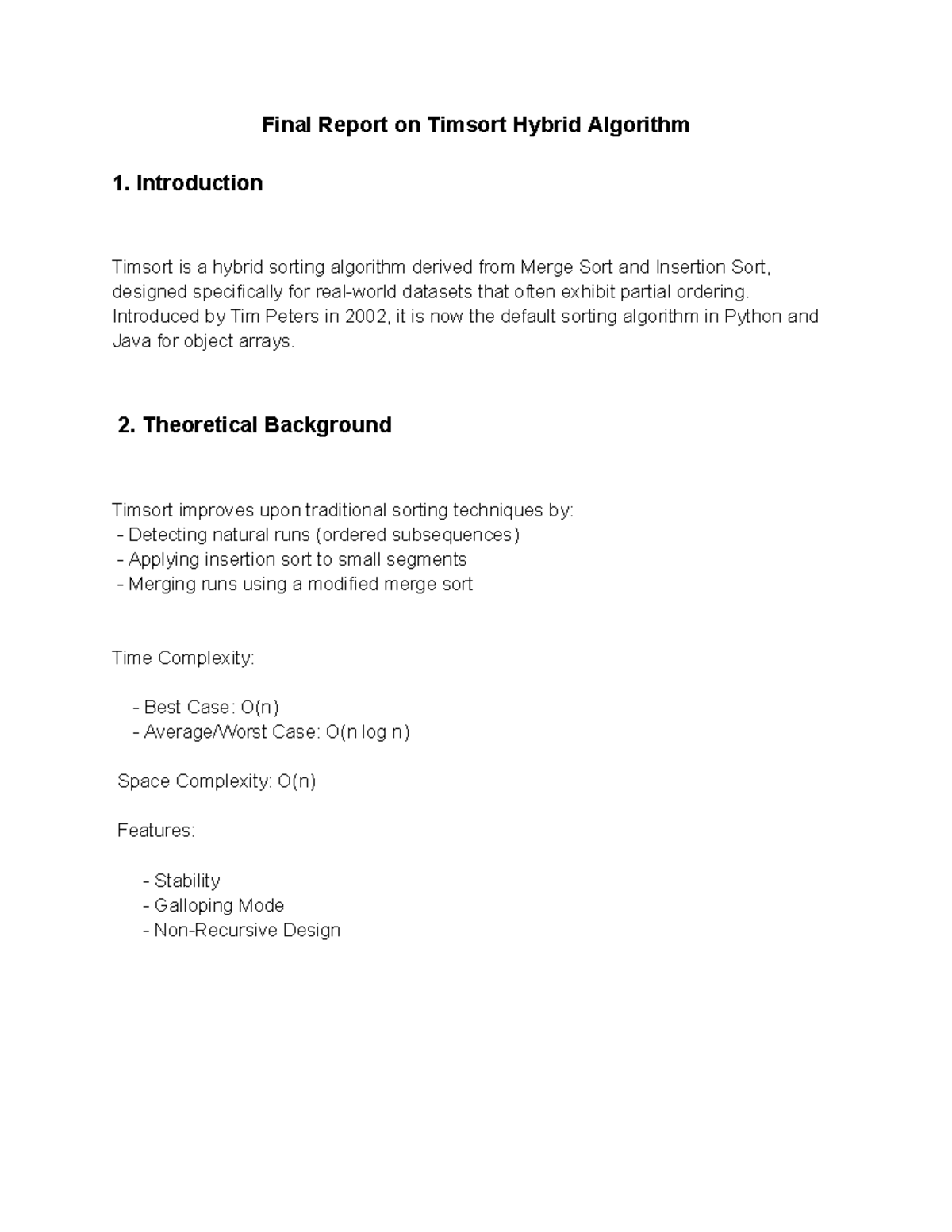 Final Report on OPI Timsort Hybrid Algorithm Analysis - Studocu