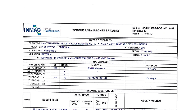 INMAC 001 - Torque para Uniones Bridadas: Detalles de Proyecto y ...