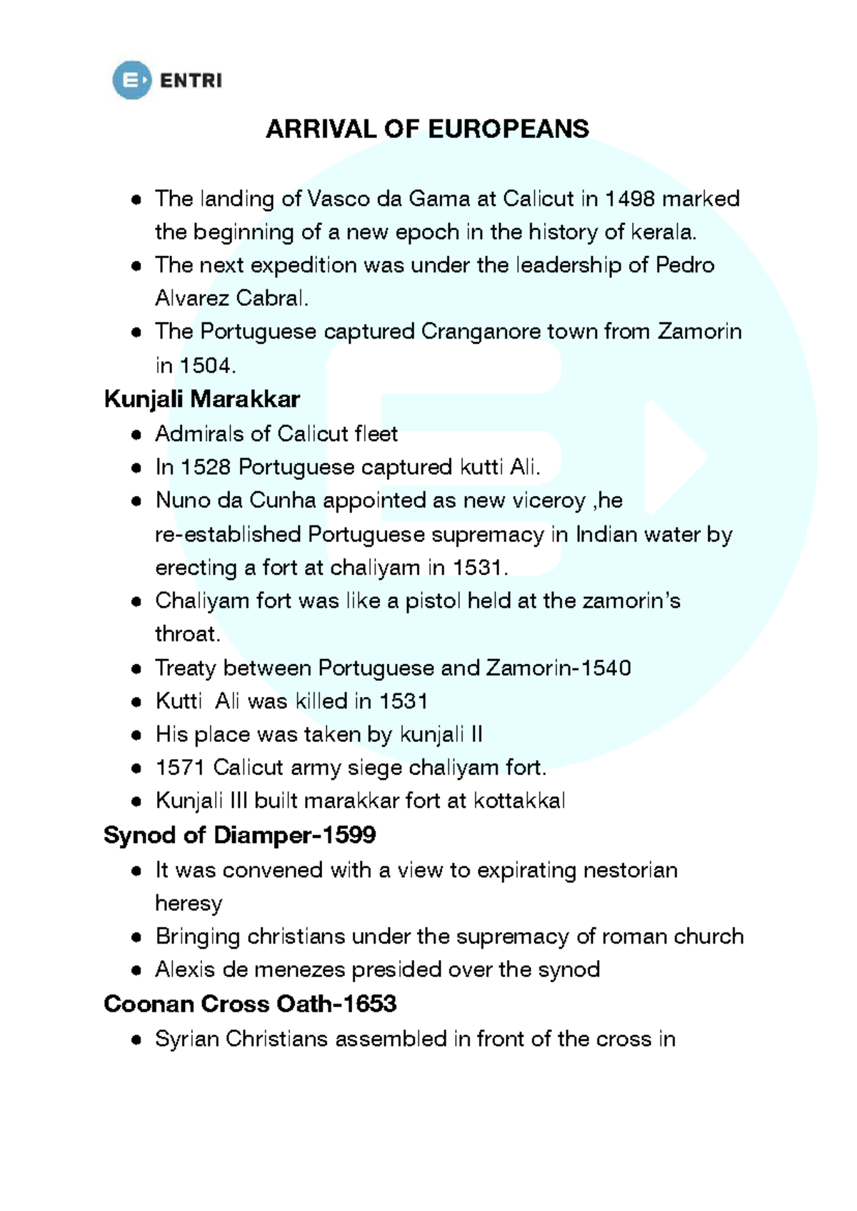 Kerala History Cheat Sheets: Key Events and Figures - Studocu
