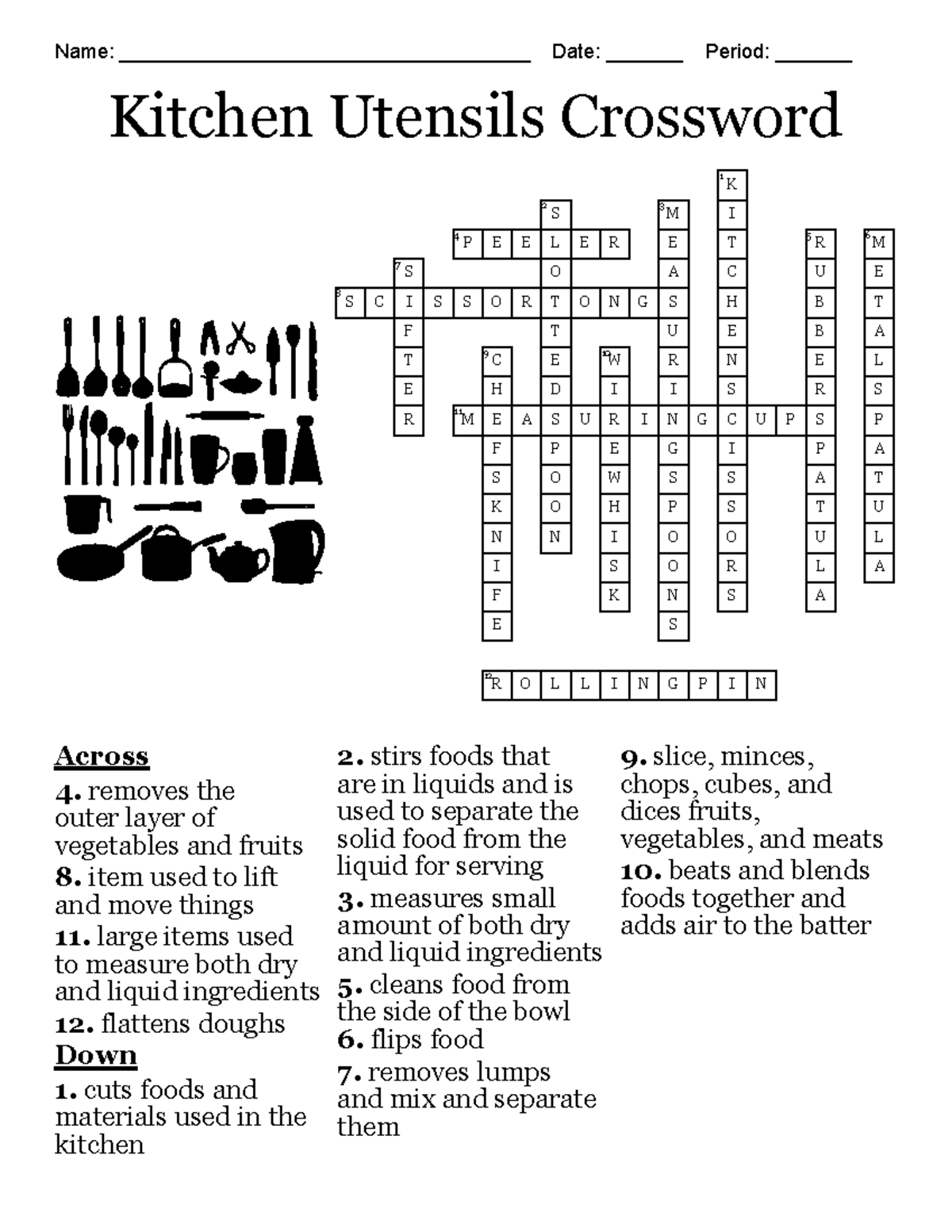 Kitchen Utensils Crossword Answer Key - Kitchen Tools Quiz - Studocu