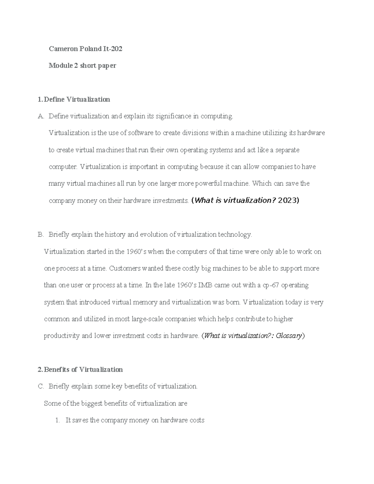 IT202 Module 2 Short Paper: Exploring Virtualization Concepts and ...