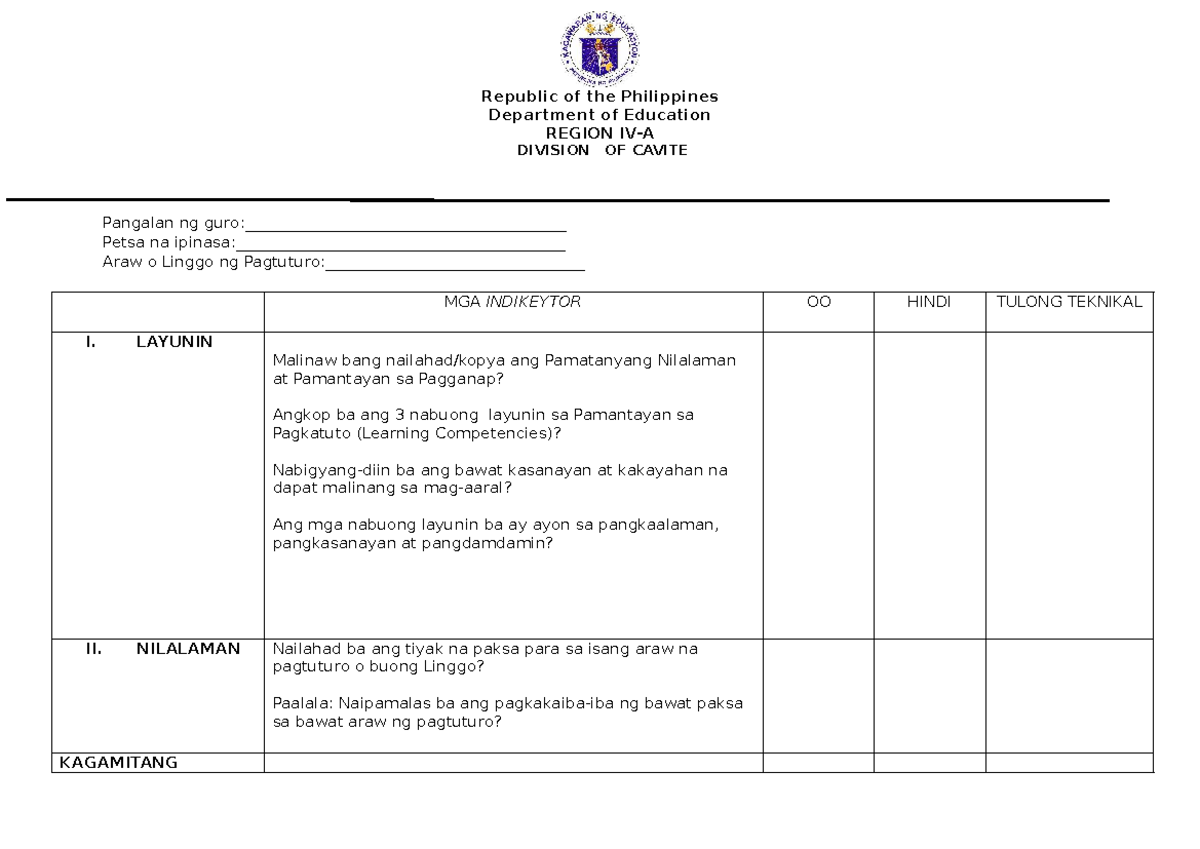 Pamantayan sa Komprehensibong Pagsusuri ng Banghay Aralin sa AP - Studocu