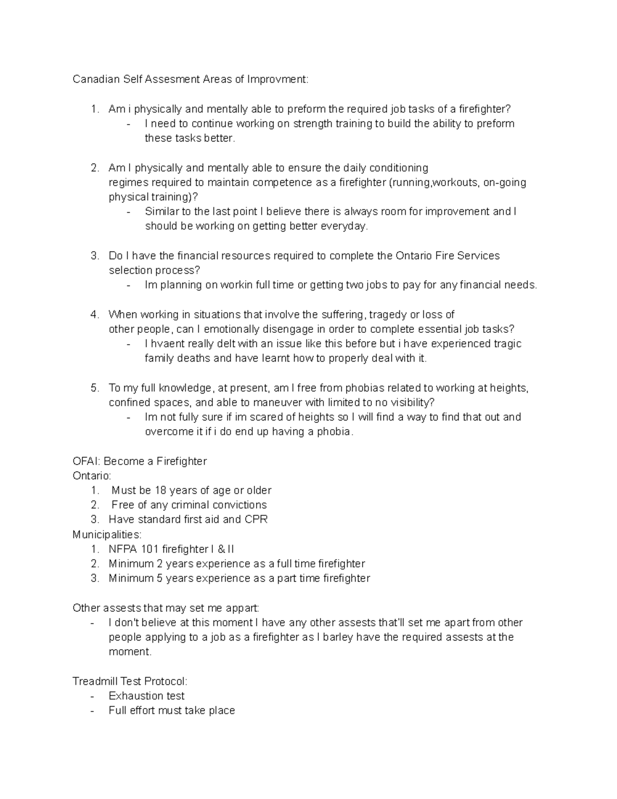 OFAI Assignment: Self-Assessment for Firefighter Readiness - Studocu