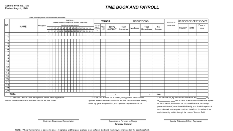 Timebook & Payroll Format - General Form No. 7(A) - Studocu