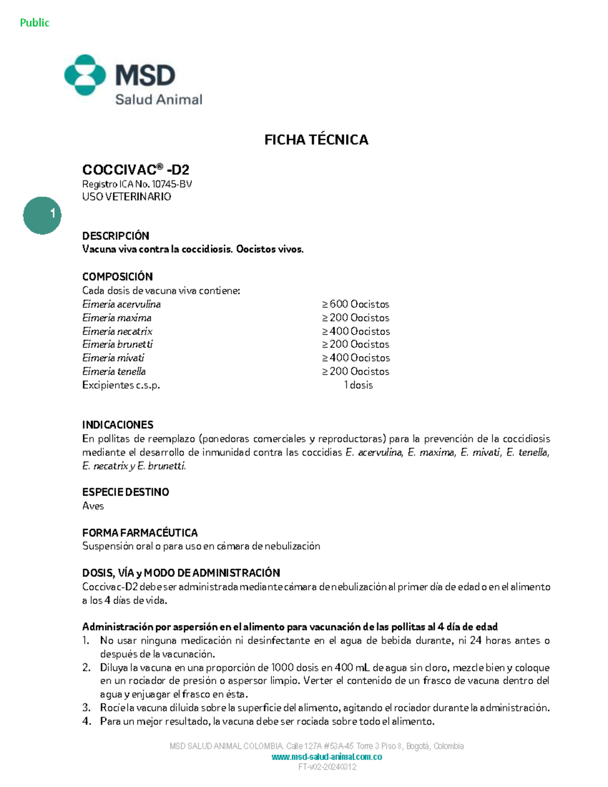 FT-Coccivac D 2: Vacuna Contra Coccidiosis en Aves - Studocu