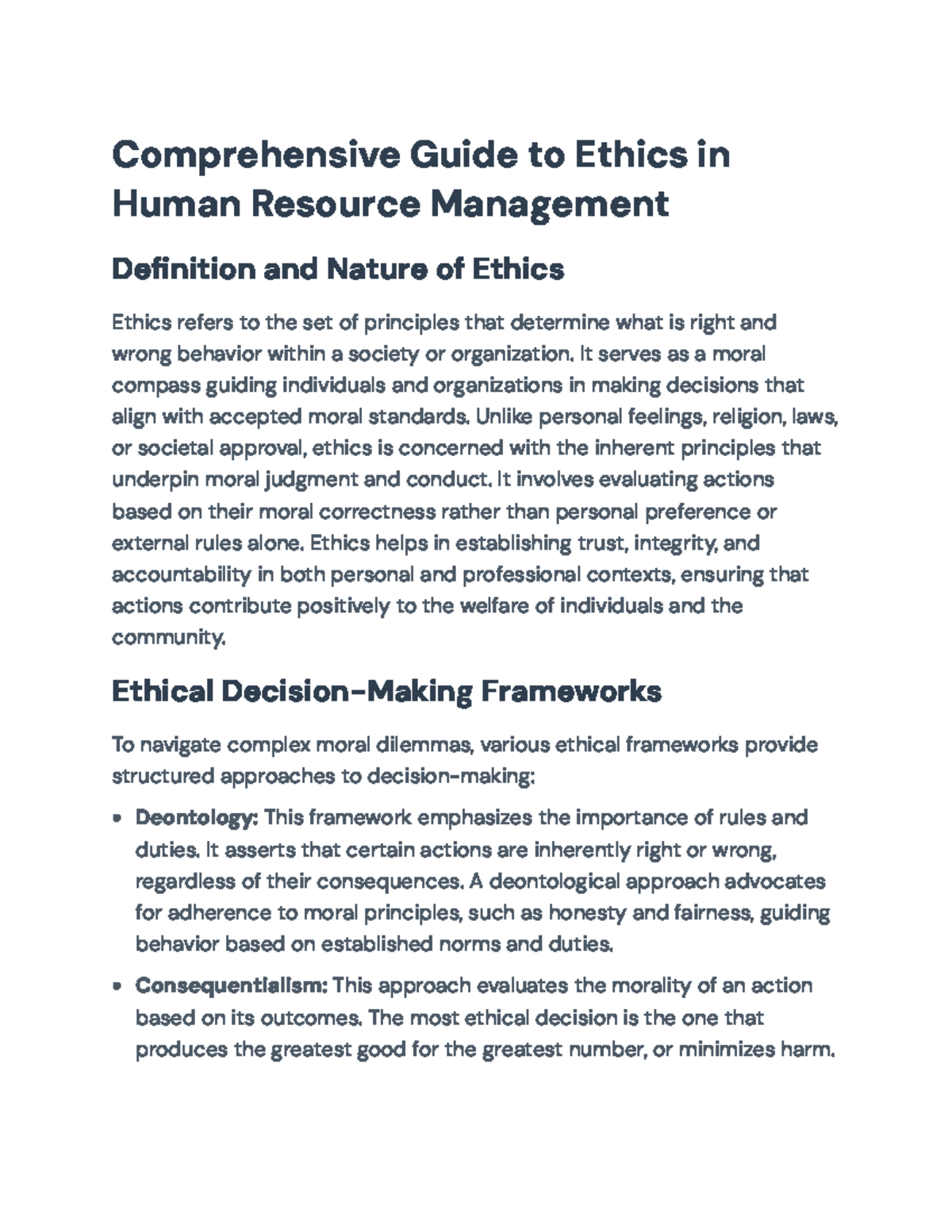 Comprehensive Overview of Ethics in HR Management (HRM 101) - Studocu