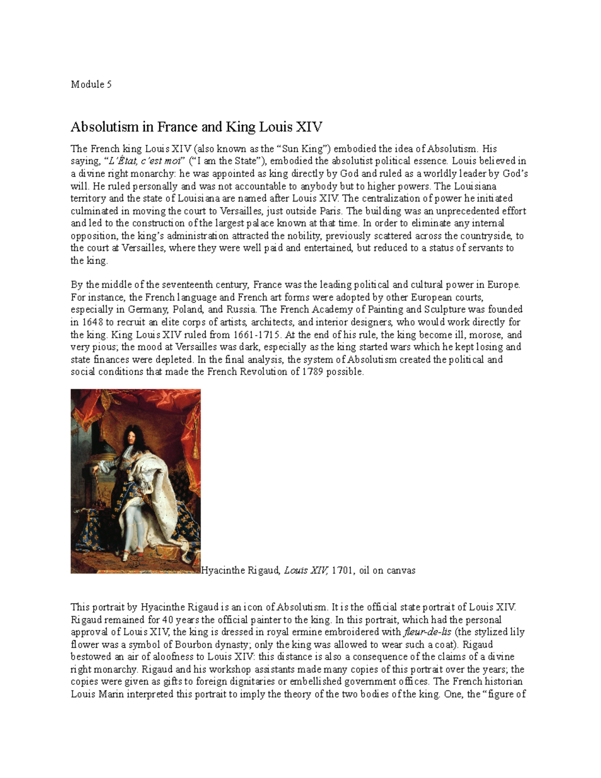 Art 1001 Module 5 - Module 5 Absolutism in France and King Louis XIV ...
