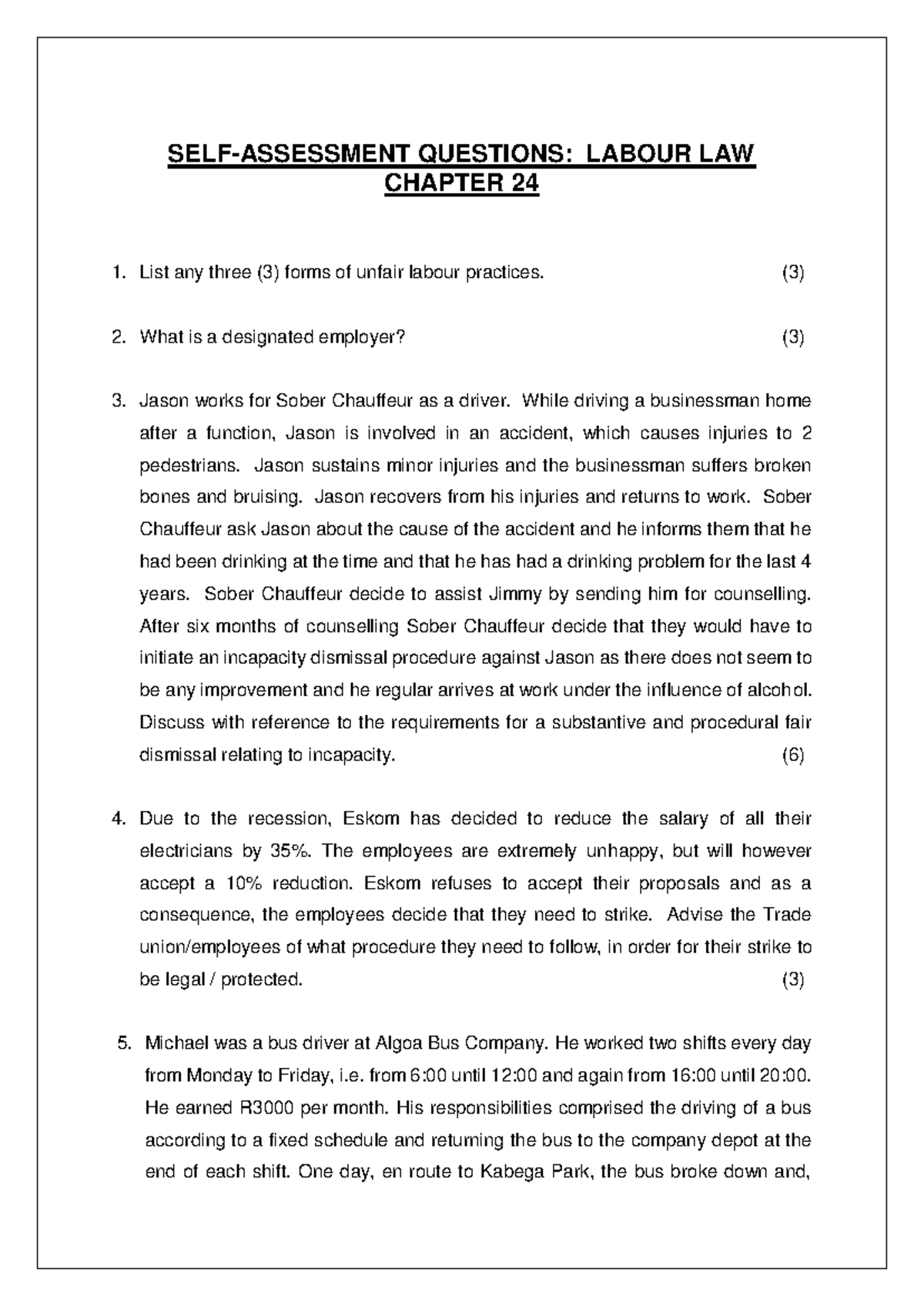 Chapter 24 - Labour LAW - labor law notes - SELF-ASSESSMENT QUESTIONS ...